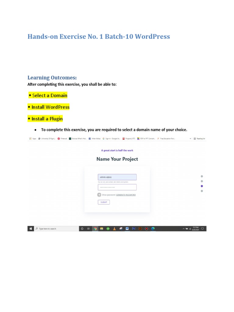 Hands-On Exercise No. 1 Batch-10 Wordpress: Learning Outcomes | PDF | Career & Growth | Computers