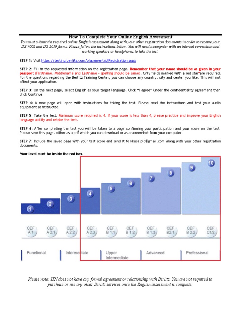 Berlitz Test Instructions | PDF