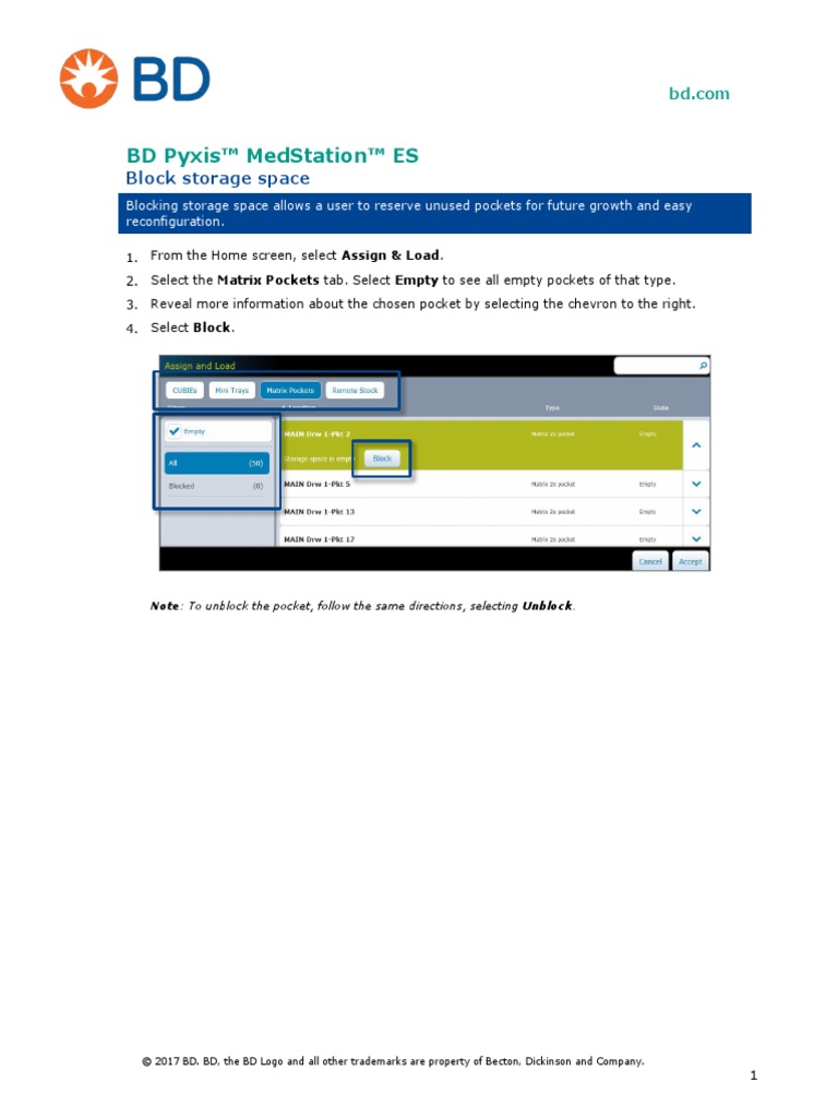 BD Pyxis™ Medstation™ Es: Block Storage Space | PDF