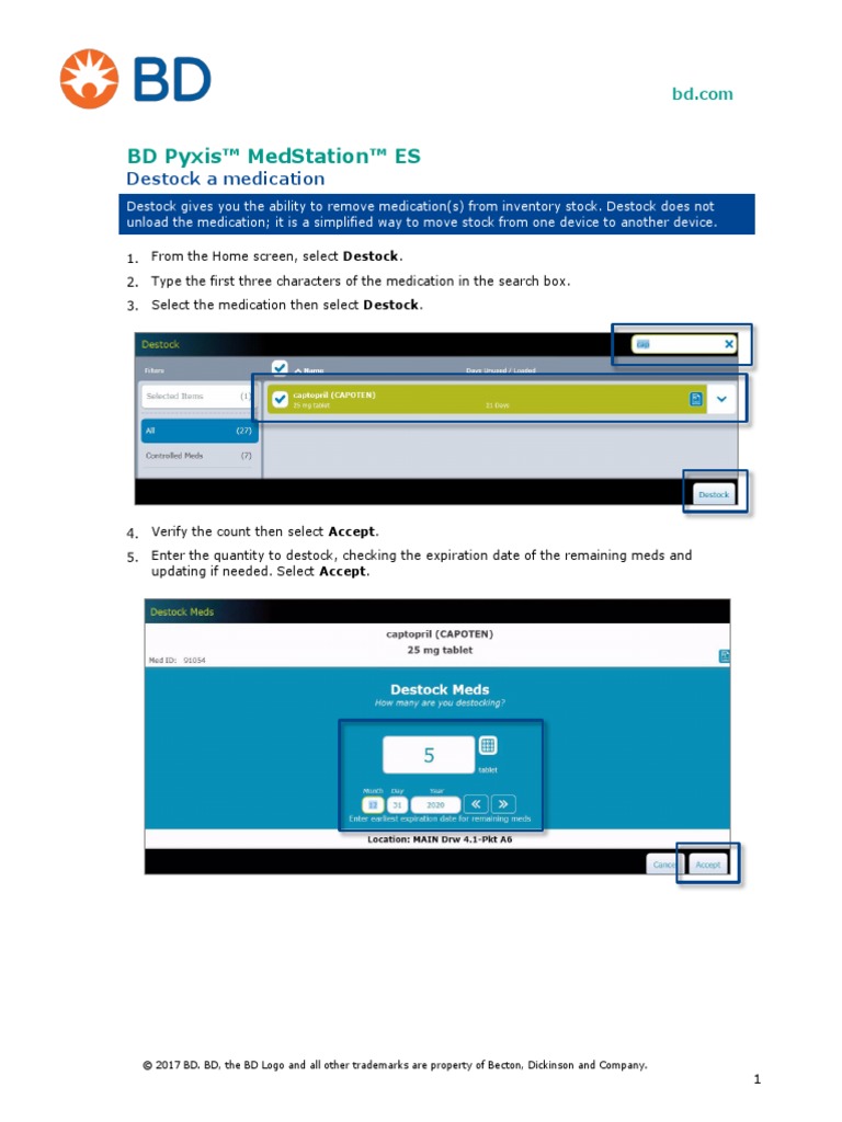 BD Pyxis™ Medstation™ Es: Destock A Medication | PDF