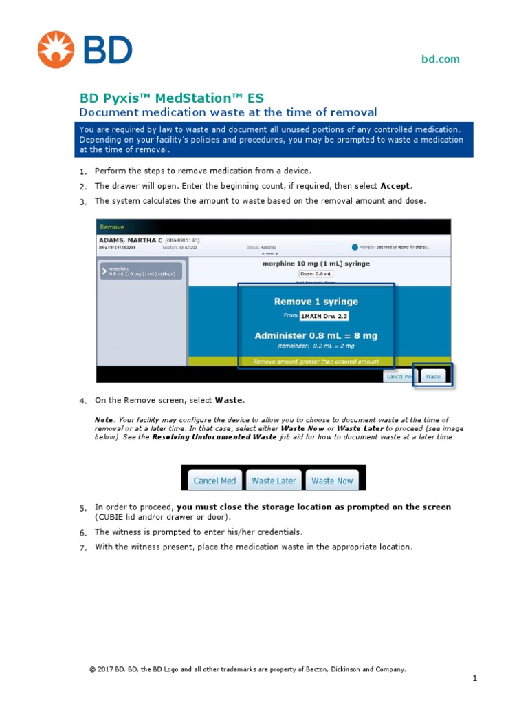 Document Medication Waste at The Time of Removal | PDF