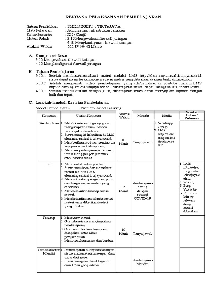 RPP AIJ - Mengevaluasi Firewall | PDF