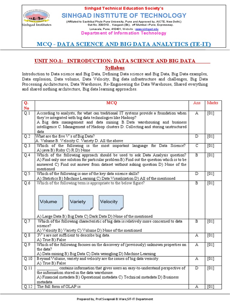 DSBDa MCQ | PDF | Apache Hadoop | Big Data
