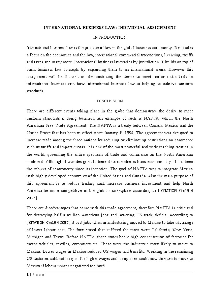 International Business Law Individual Assignment | PDF | North American ...