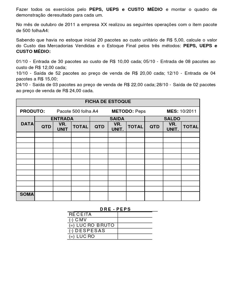 Peps-Ueps-Custo-Medio 2 | PDF | Contabilidade gerencial | Contabilidade ...