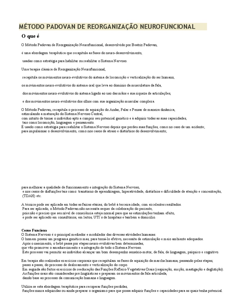 Metodo Padovan | PDF | Humano | Transtorno de déficit de atenção e ...