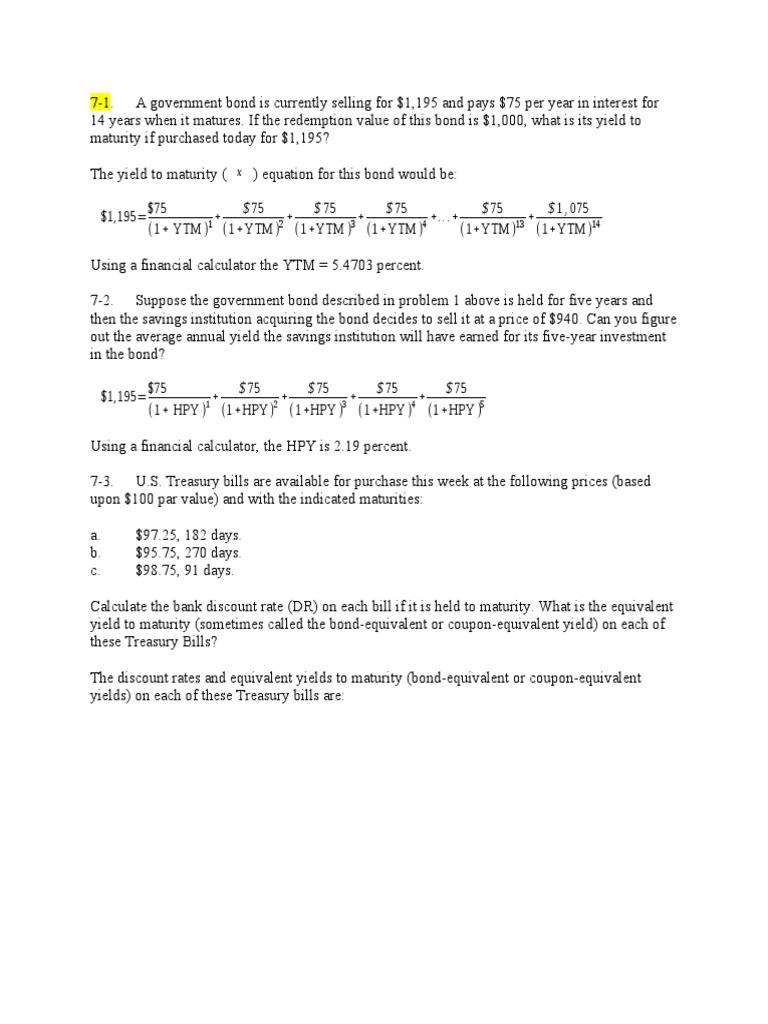Chapter 7 Practice Problems | PDF | Bond Duration | Interest
