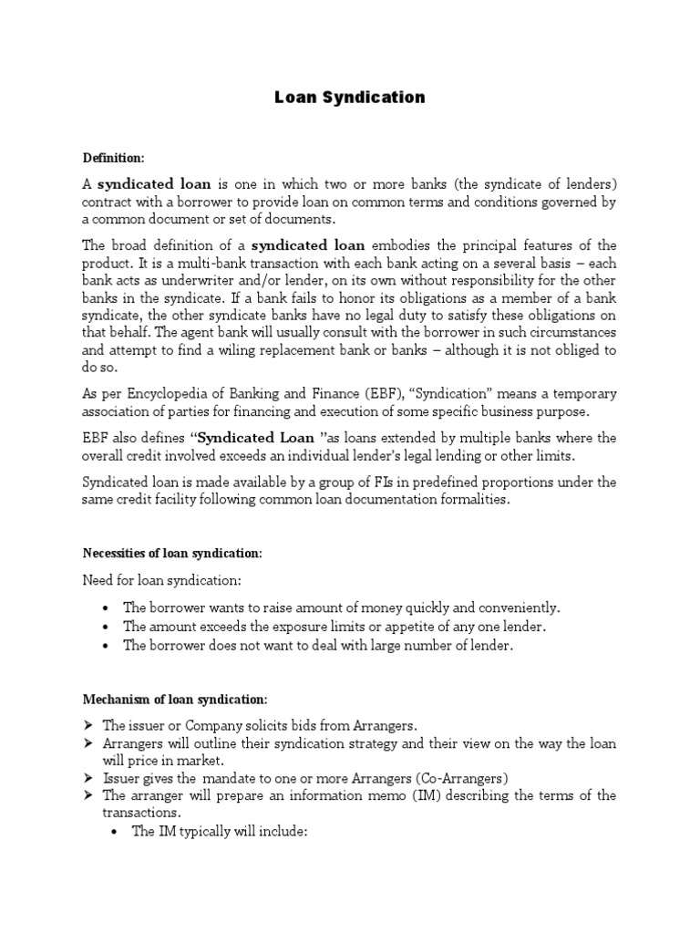 Loan Syndication Alamgir Sir Assignment 05 Autosaved | PDF | Syndicated ...
