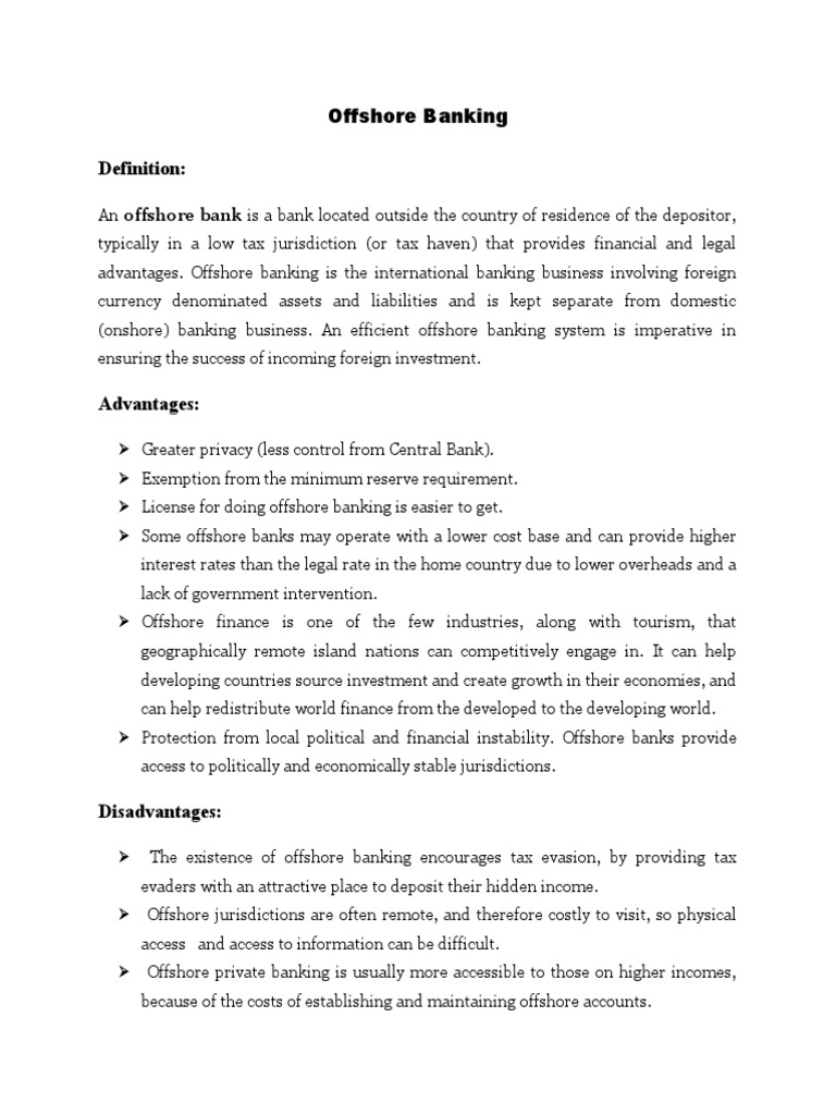 Definition:: Offshore Banking | PDF | Banks | Taxes