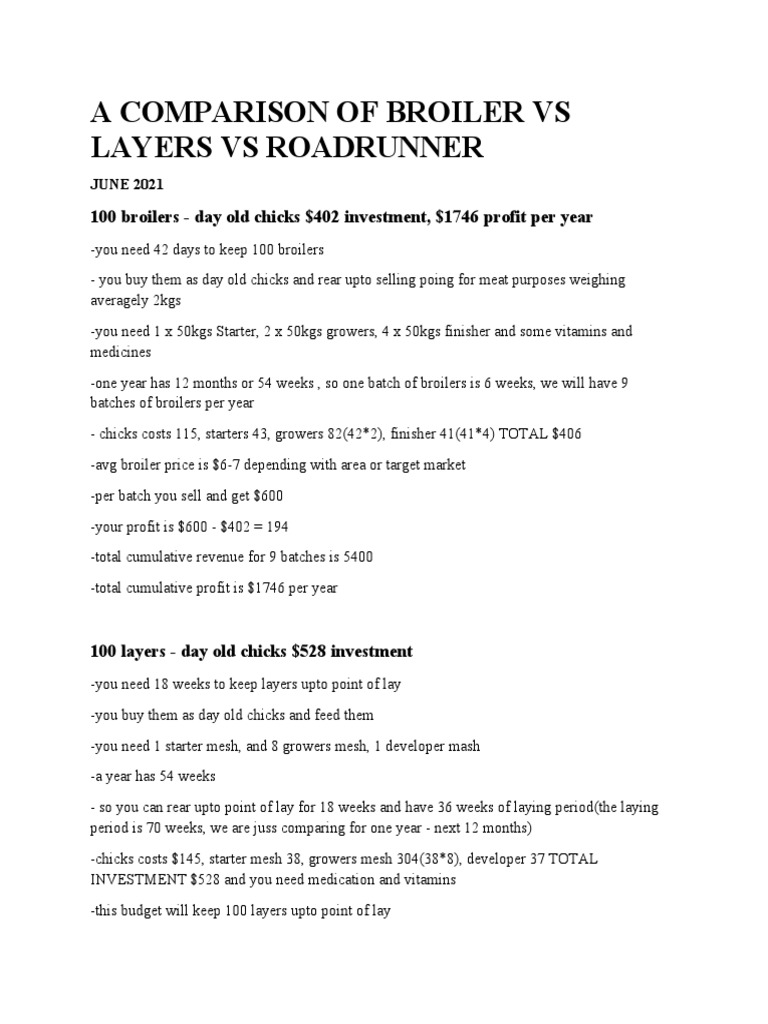 A Comparison of Broiler VS Layers VS Roadrunner | PDF | Chicken ...