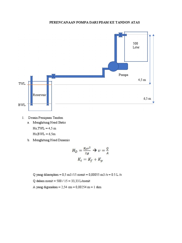 Perencanaan Pompa Dari Pdam Ke Tandon Atas | PDF