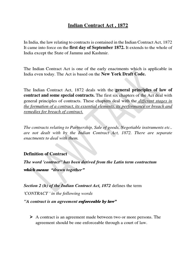Indian Contract Act Notes 1 | PDF | Justice | Legal Concepts