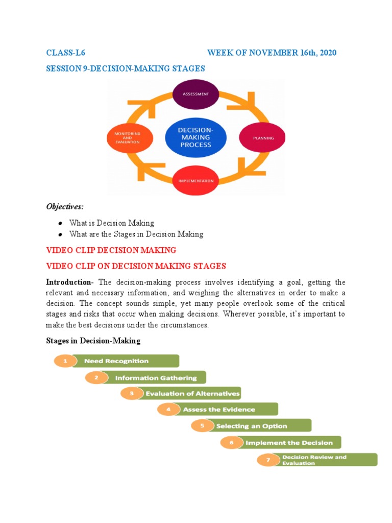 Session 9 and Session 10 For L6-Decsion Making and Stages in Decsion ...
