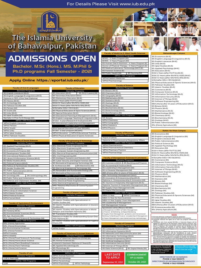 IUB Admissions Fall Smester 2021 | PDF | Bachelor Of Science | Master ...
