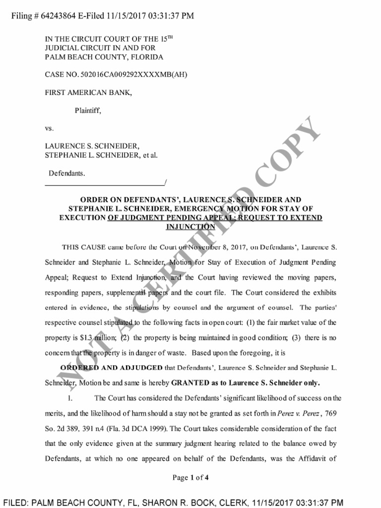 D.E. 210 Order On Defendant Schneider's Emergency Stay of Judgment ...