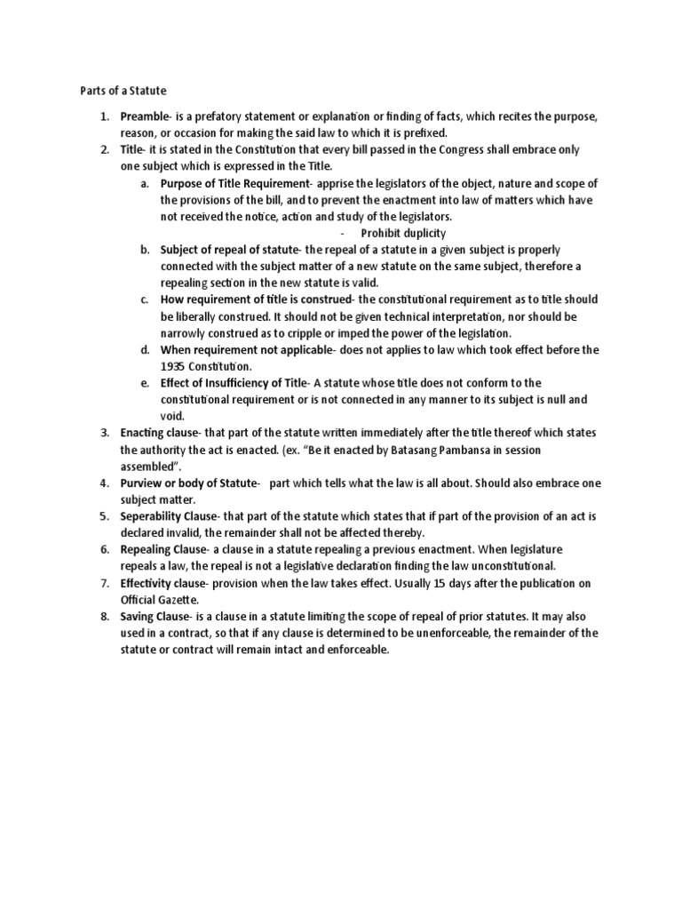 Parts of A Statute | PDF | Repeal | Statute