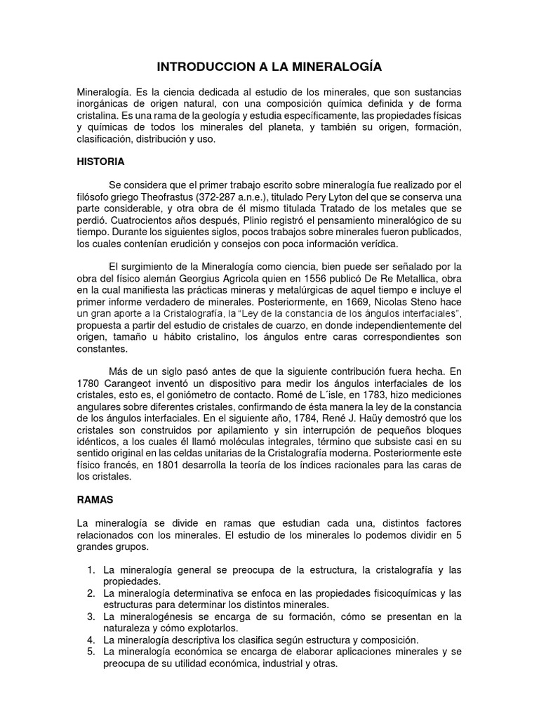 1 Introduccion A La Mineralogía | PDF | Minerales | Cristalografía