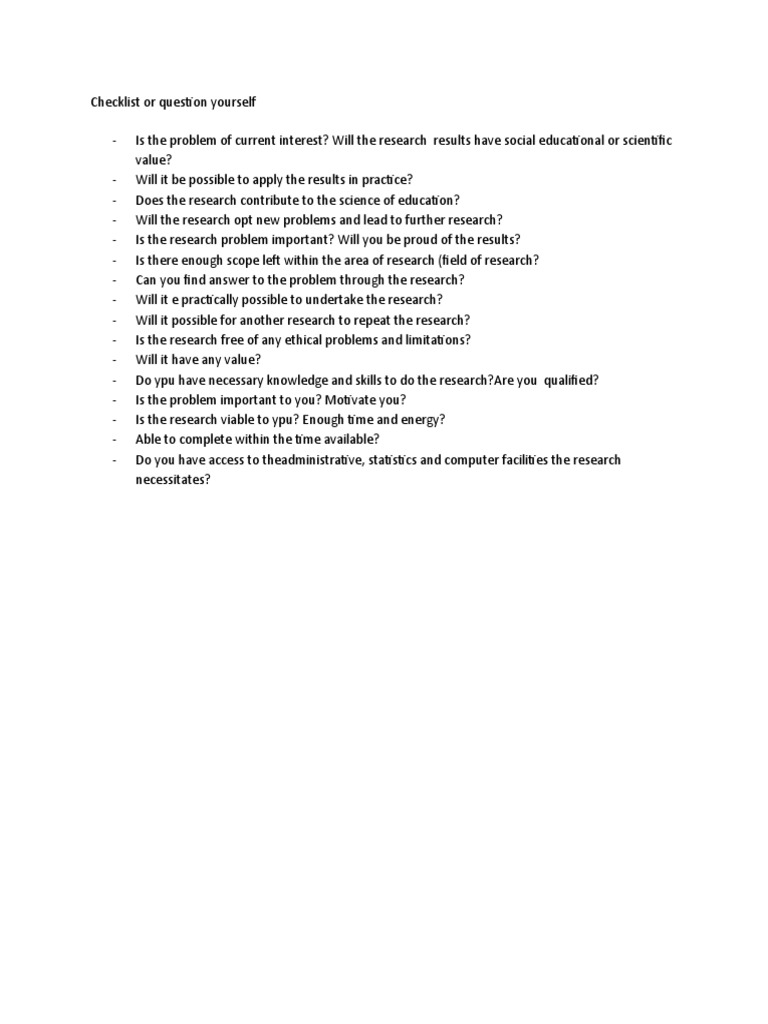 Checklist or Question Yourself | PDF