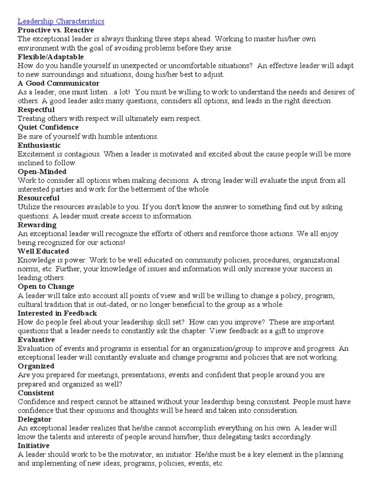 Proactive vs. Reactive: Leadership Characteristics | PDF | Leadership ...