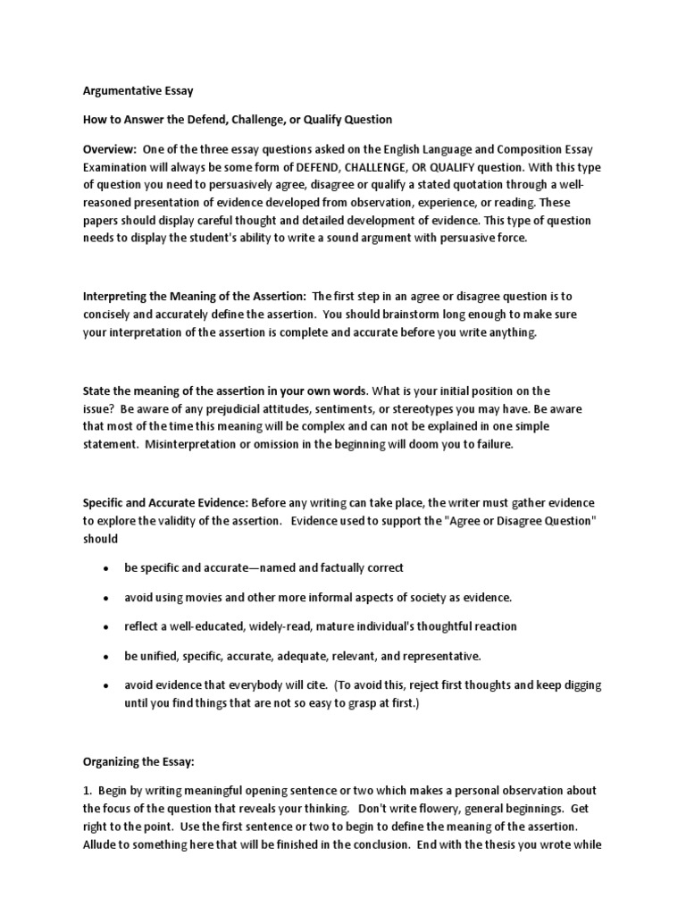 How To Answer The Defend, Challenge, or Qualify Question | PDF | Essays ...