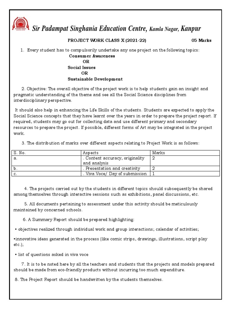 Project Work Class X 2021-22 | PDF | Social Sciences | Science