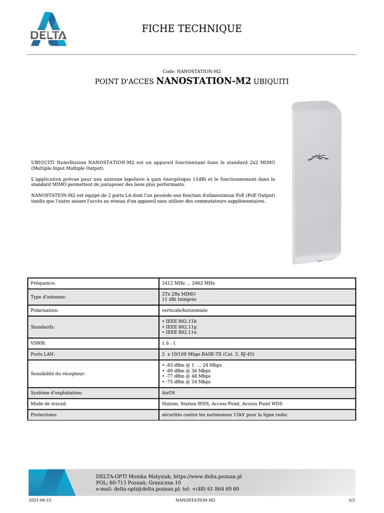 Delta Opti Datasheet NANOSTATION M2 | PDF | MIMO | Antenne (Radio)