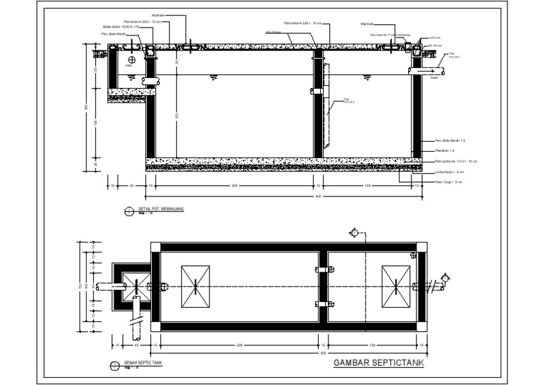 Gambar Septictank: Detail Pot. Memanjang | PDF