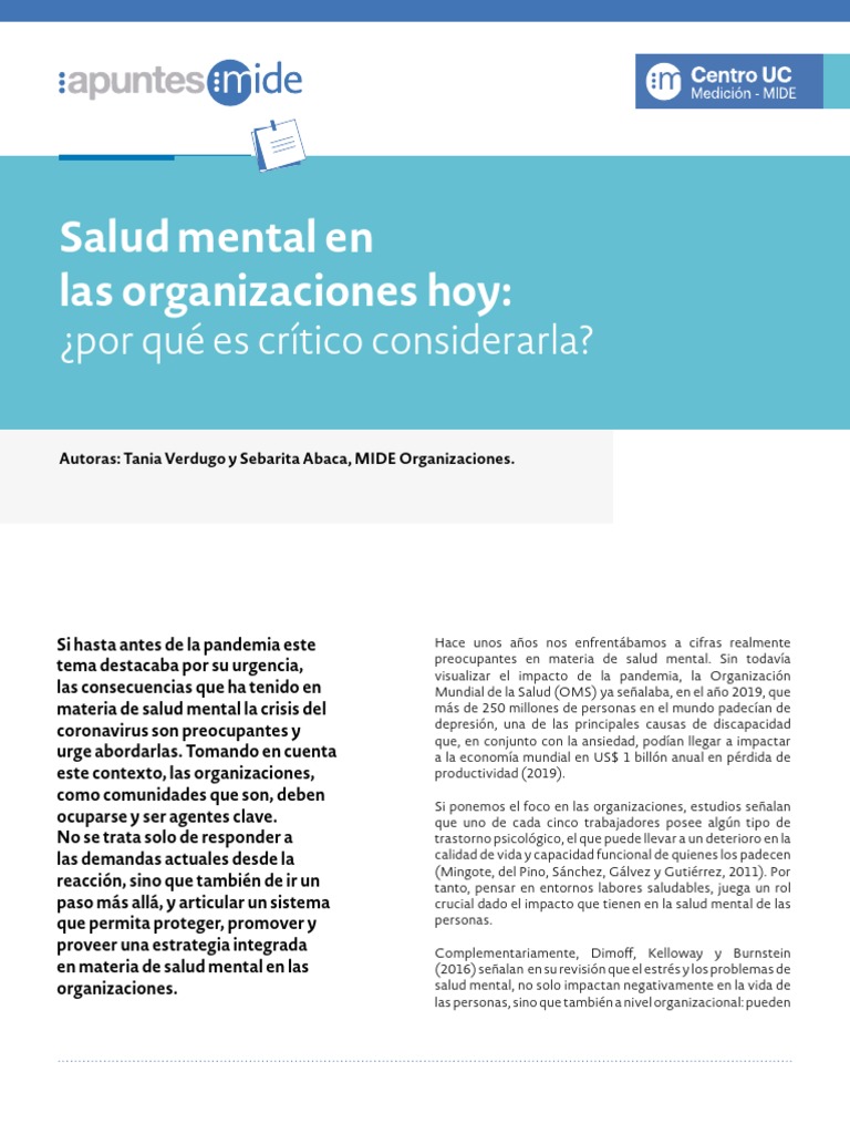 Salud Mental en Organizaciones | PDF | Salud mental | Bienestar