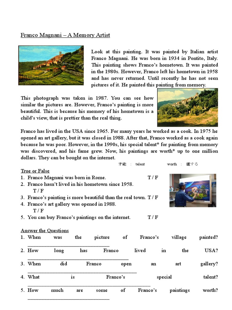 ACTIVIDAD 8 A-Memory-Artist-Franco-Magnani-Reading-Comprehension ...