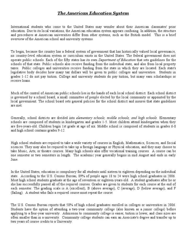 Overview of the American Education System | PDF | Education In The ...