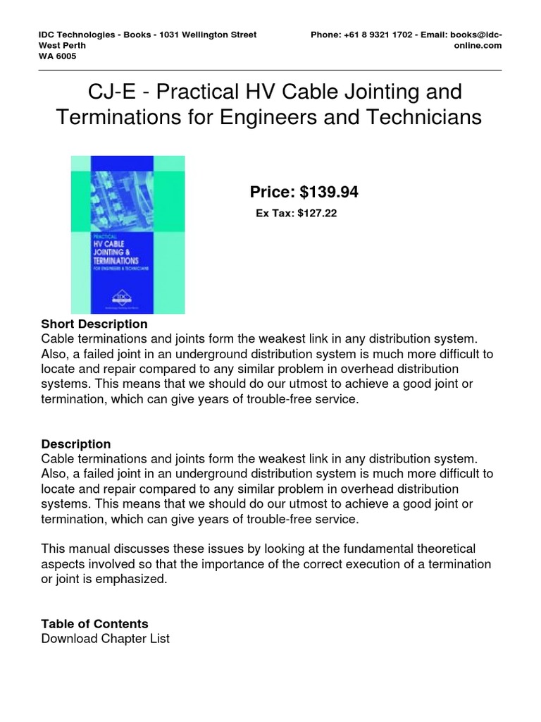 CJ-E - Practical HV Cable Jointing and Terminations For Engineers and ...