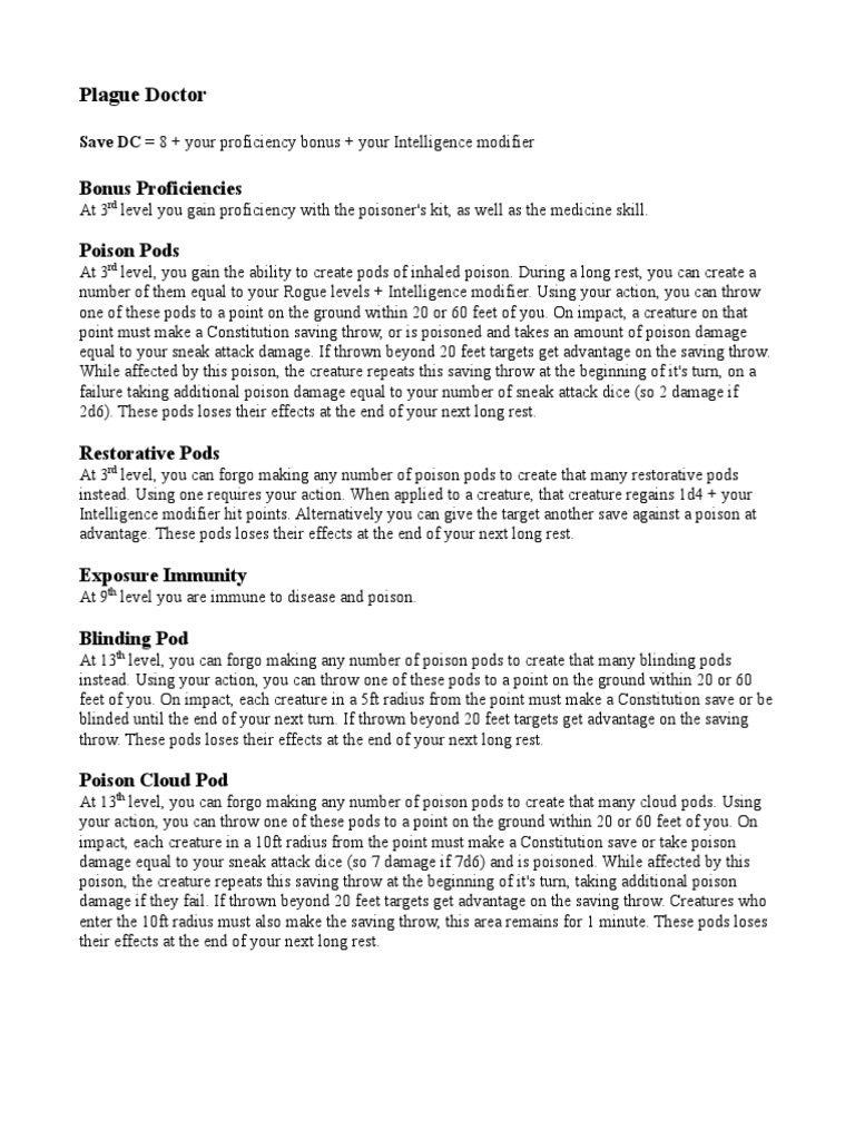 Plague Doctor (Rogue Archetype) | PDF | Role Playing Games