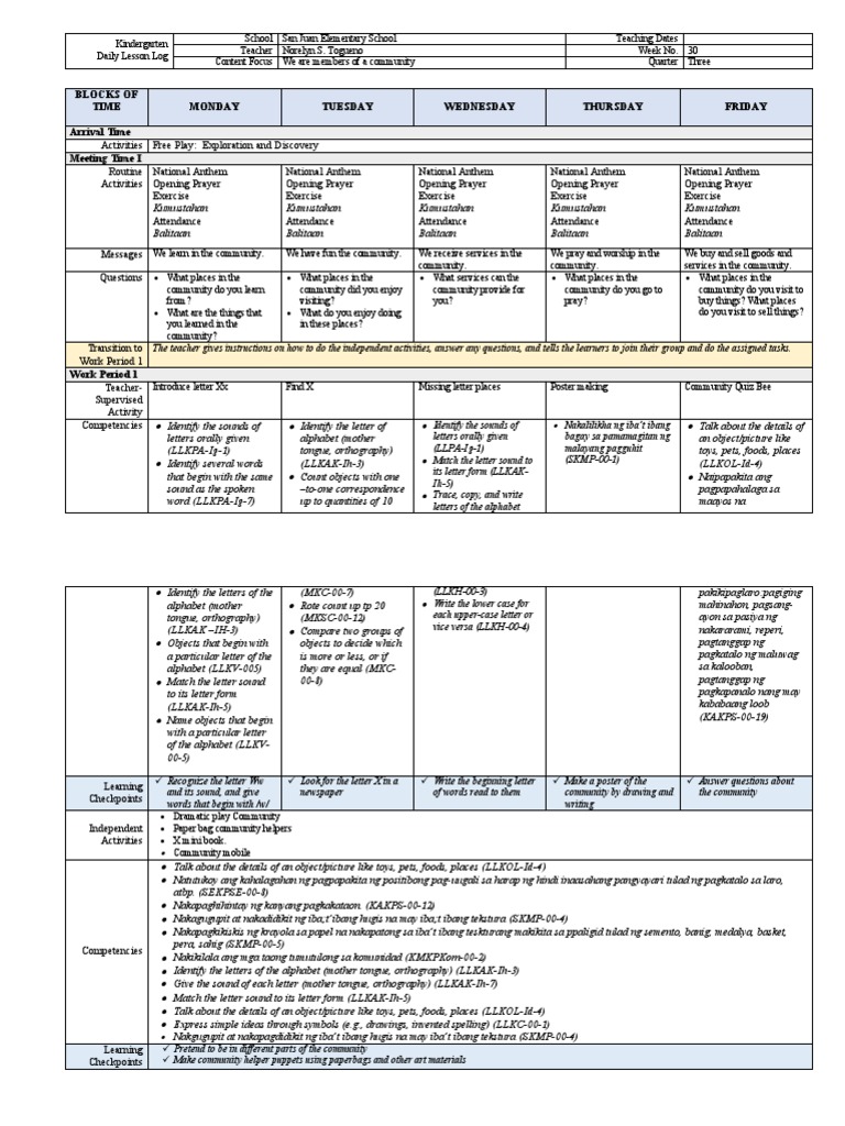 Kindergarten DLL Week 30 | Download Free PDF | Teachers | Learning