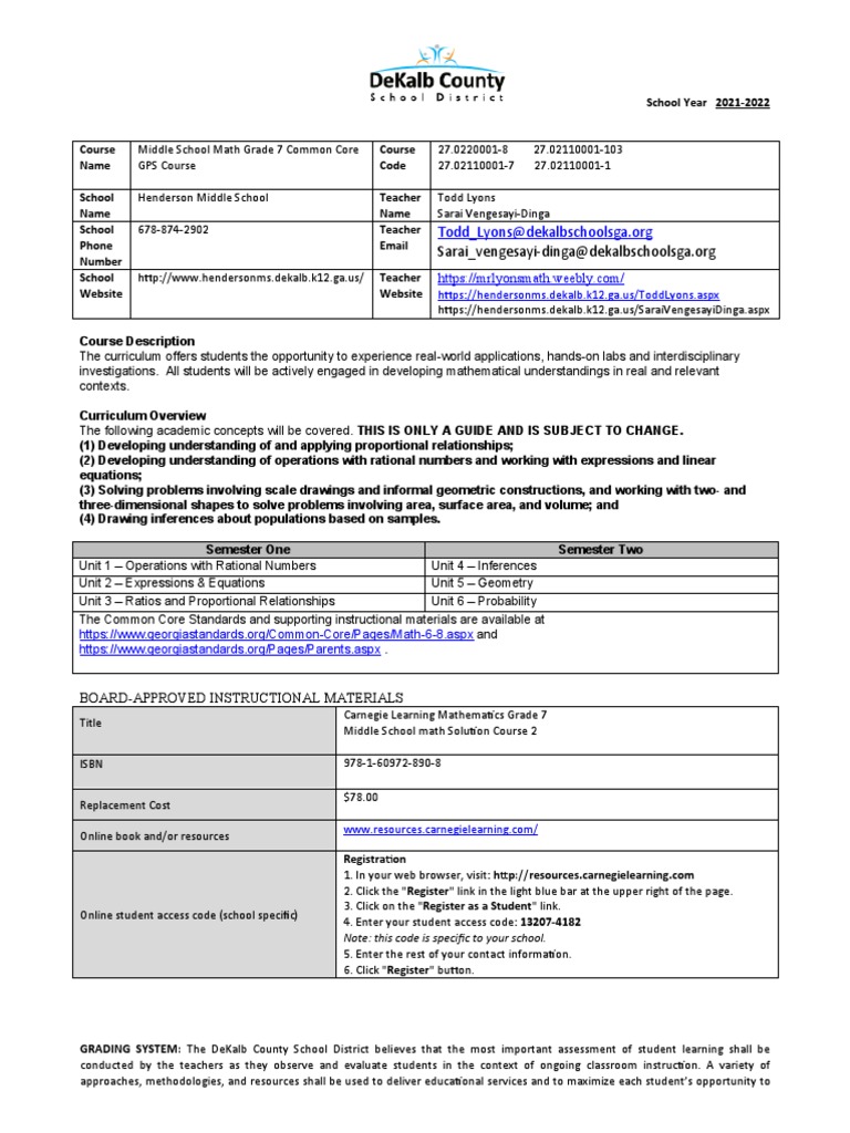 Lyons Vengesayi 2021-22 Math Syllabus 7th Grade | PDF | Educational ...