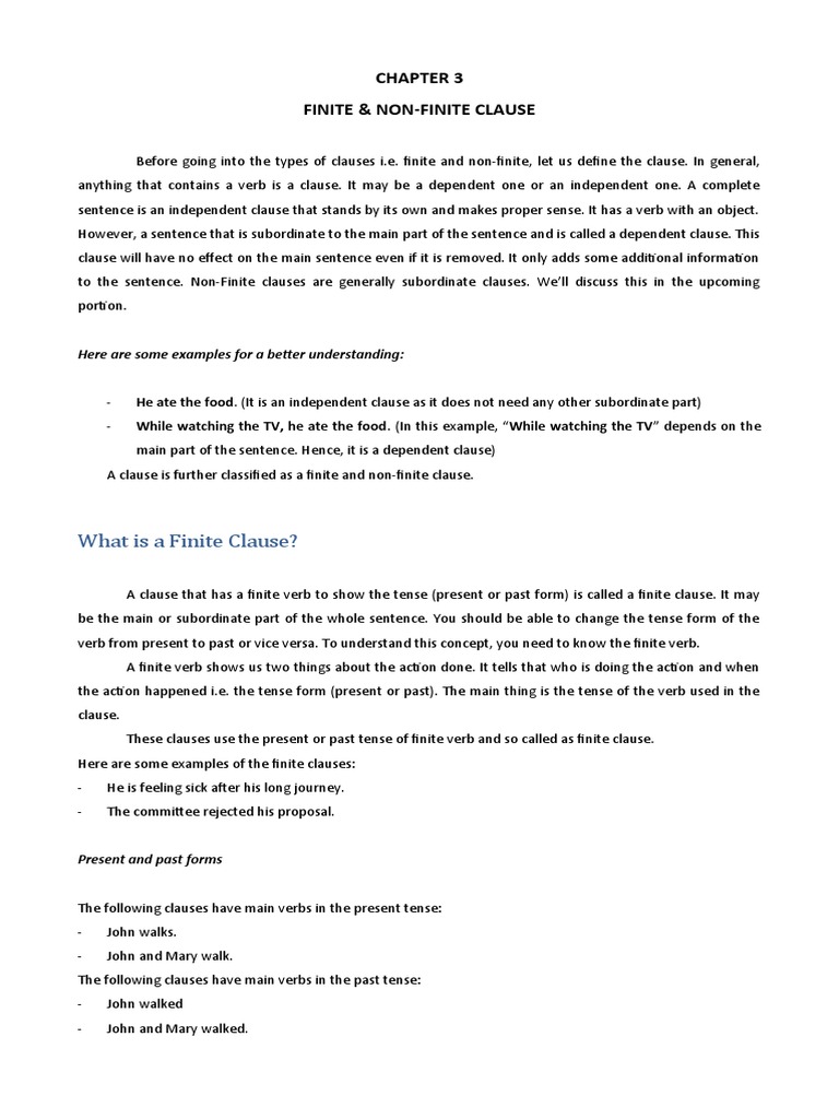 A Comprehensive Explanation of Finite and Non-Finite Clauses | PDF | Clause | Subject (Grammar)