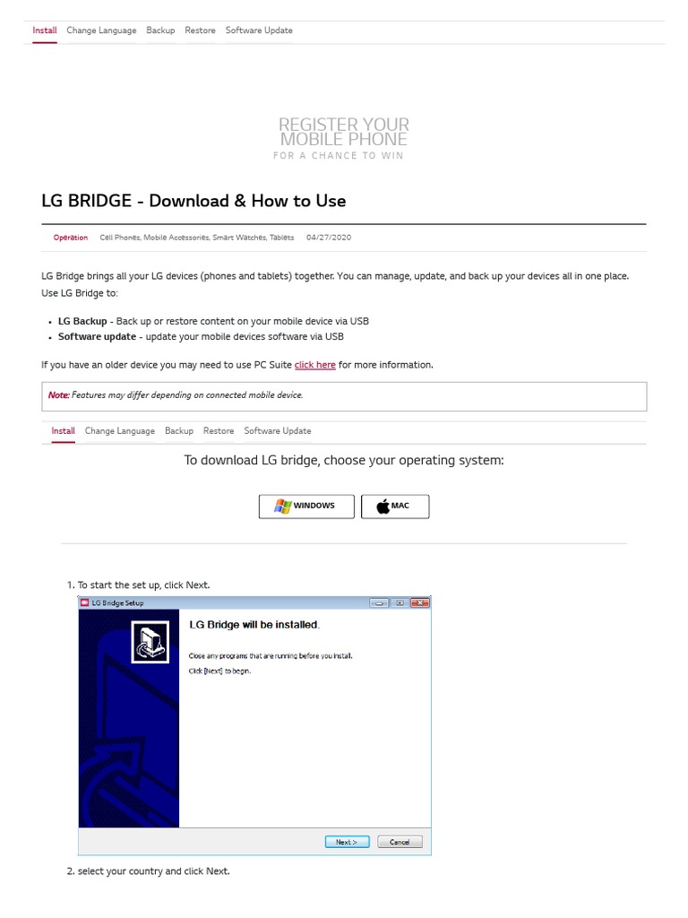 LG BRIDGE - Download & How To Use: Register Your Mobile Phone | PDF ...