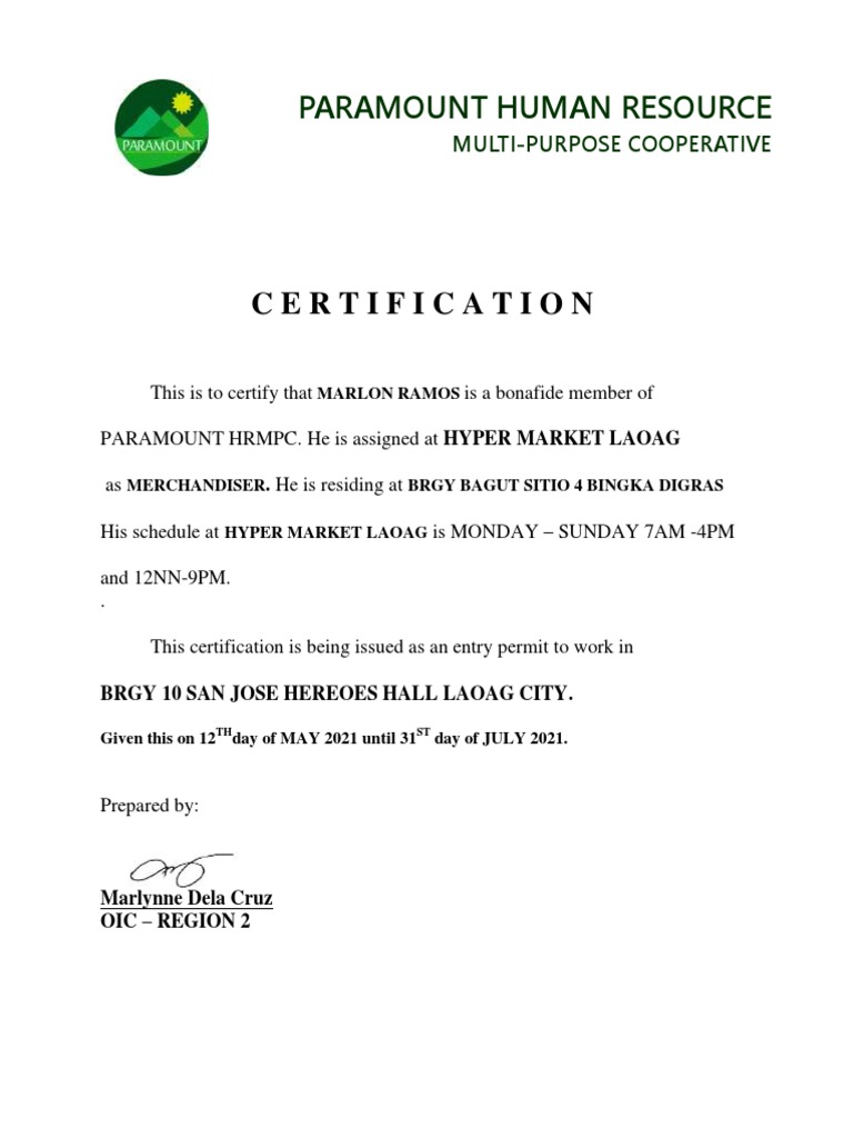 Certification: Paramount Human Resource | PDF