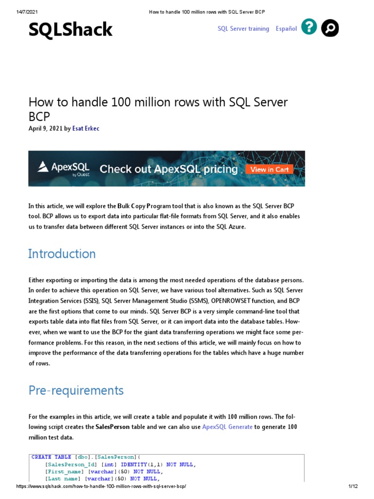 How To Handle 100 Million Rows With SQL Server BCP | PDF | Microsoft ... How To Handle 100 Million Rows With SQL Server BCP | PDF | Microsoft ...