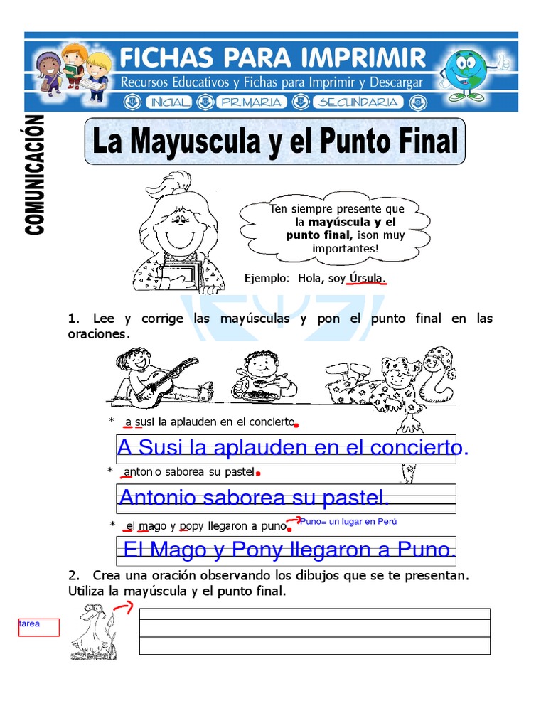 Ficha de La Mayúscula y El Punto Final para Primaria | PDF