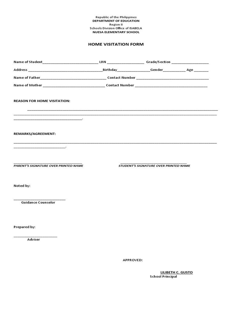 Home Visitation Form Template | PDF