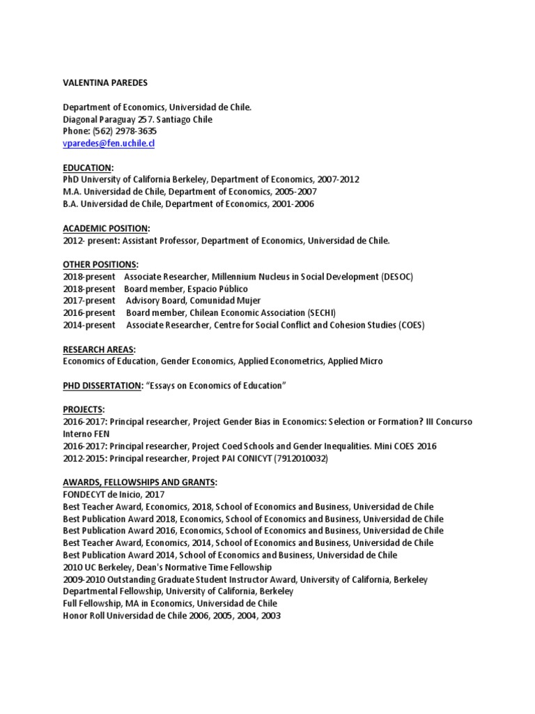 Valentina Paredes: Academic Profile | PDF | Economics | Economies