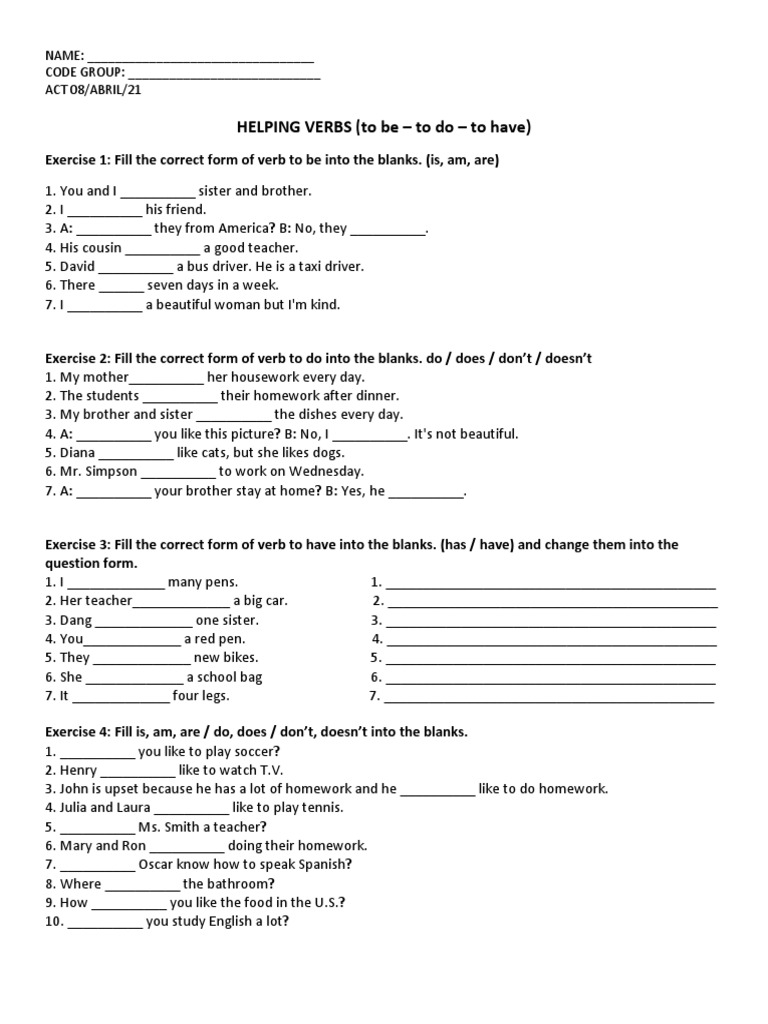 HELPING VERBS (To Be - To Do - To Have) | PDF