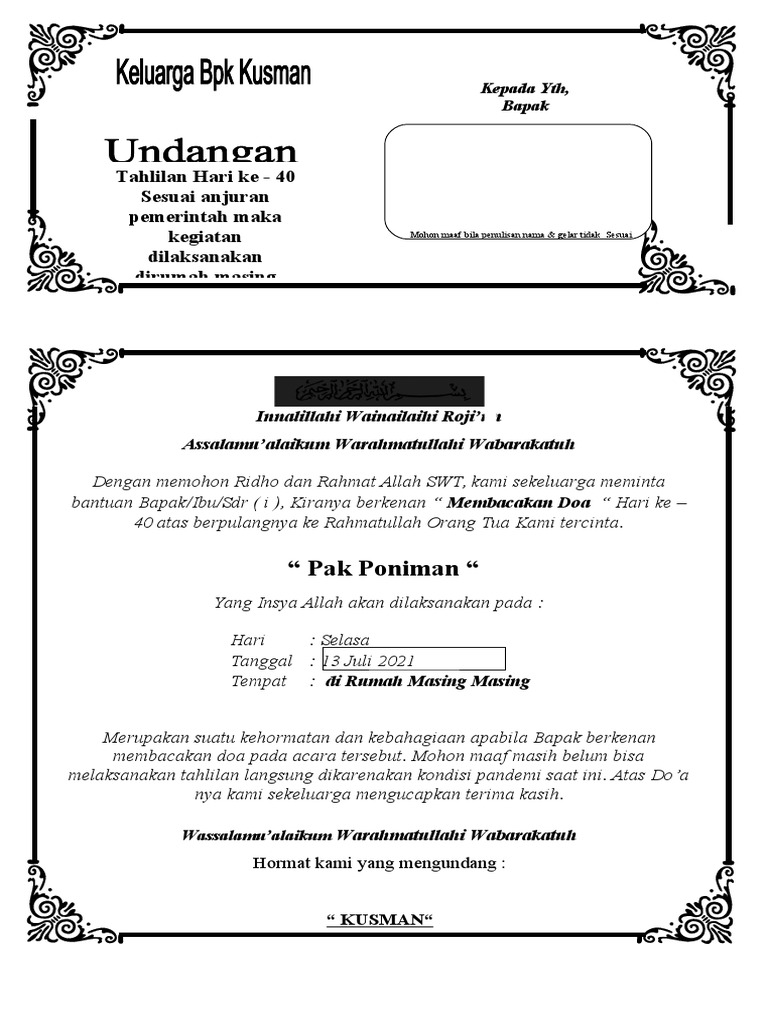 Undangan 40 Hari | PDF