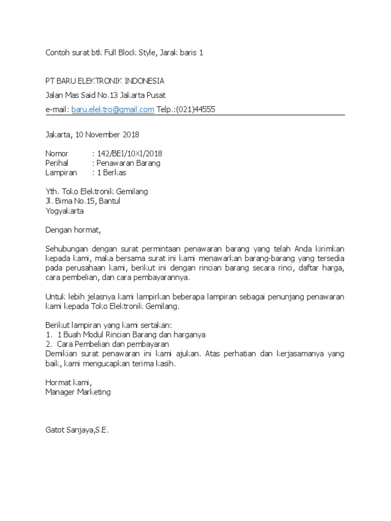 Contoh Surat BTK Full Block Style | PDF