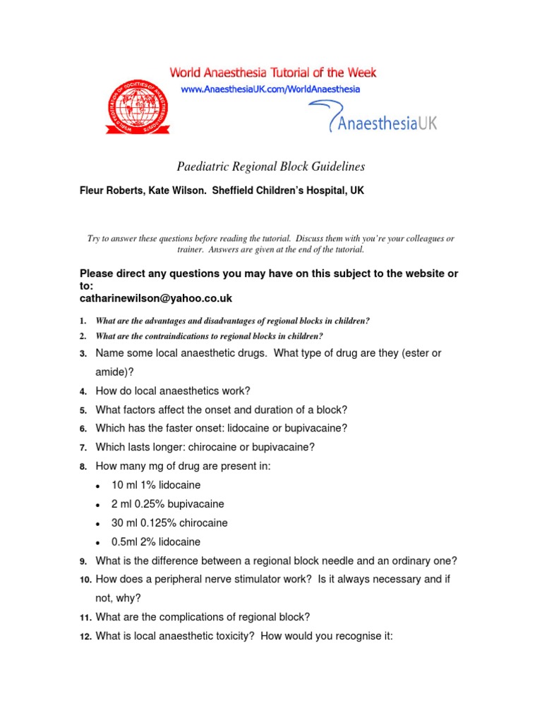 Paediatric Regional Block Guidelines | PDF | Anesthesia | Cardiac Arrest