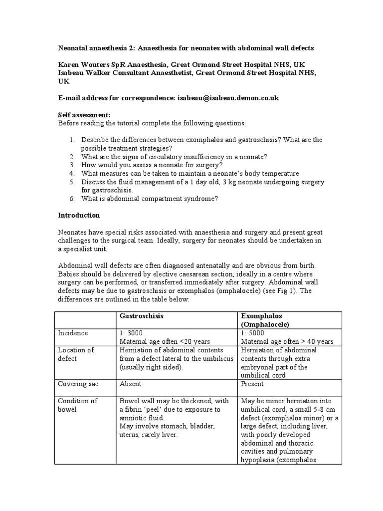 70 Neonatal Anaesthesia 2 Anaesthesia For Neonates With Abdominal Wall ...