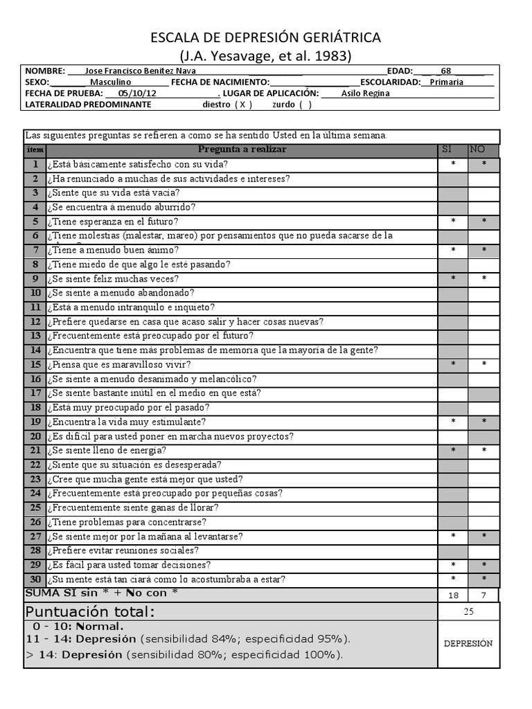 Escala de Yesavage | PDF | Depresión (estado de ánimo)