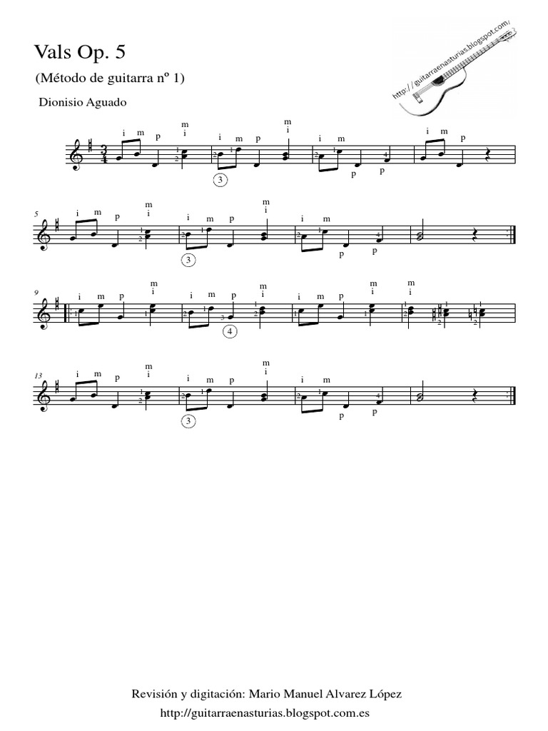 Aguado D. Op. 5 Vals en Sol (Método de Guitarra #1) | PDF | Guitarra ...