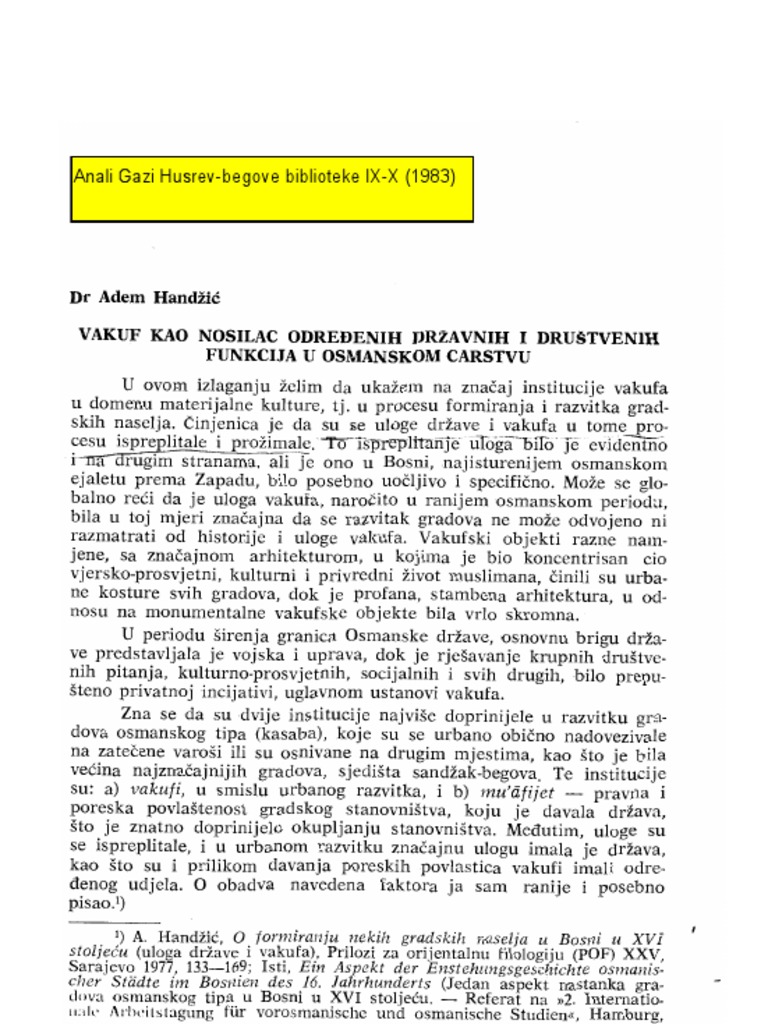 Adem Handzic-Vakuf Kao Nosilac Odredjenih Drzavnih I Drustvenih ...