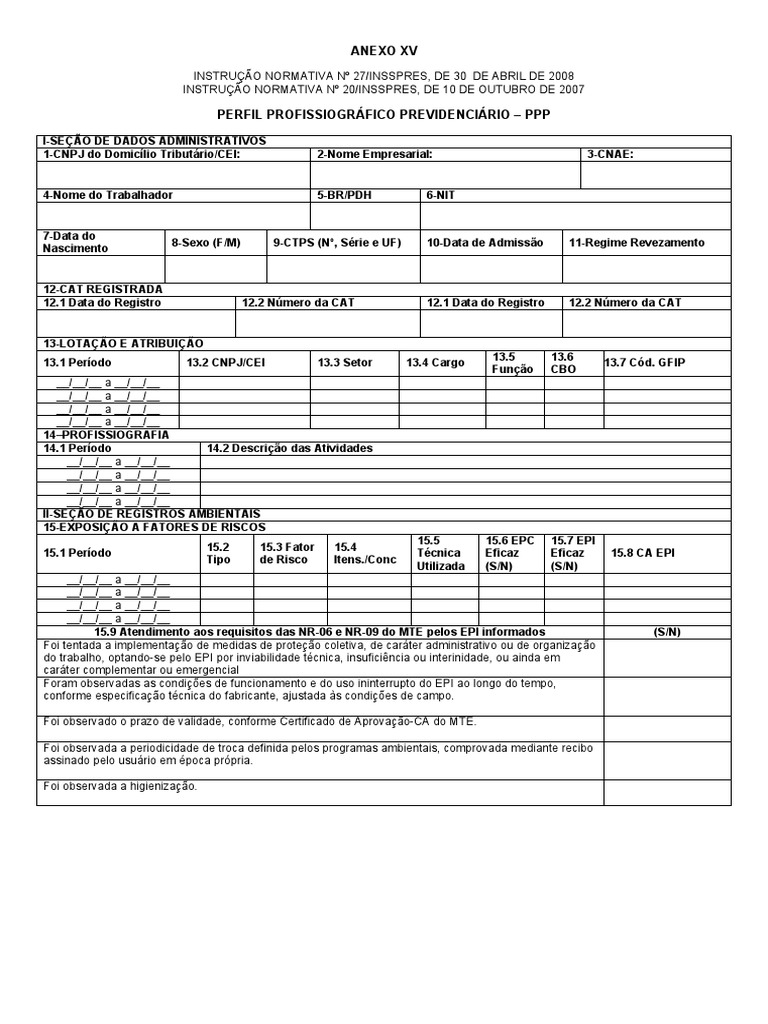 PPP - Formul+¡rio Anexo XV - IN27 | PDF | Ciência Política | Princípios éticos